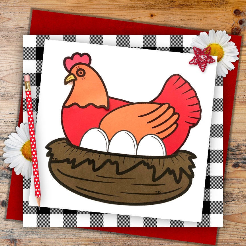Chicken Craft, Hen Craft, Kids Printable Template, Farm Animals, Spring ...