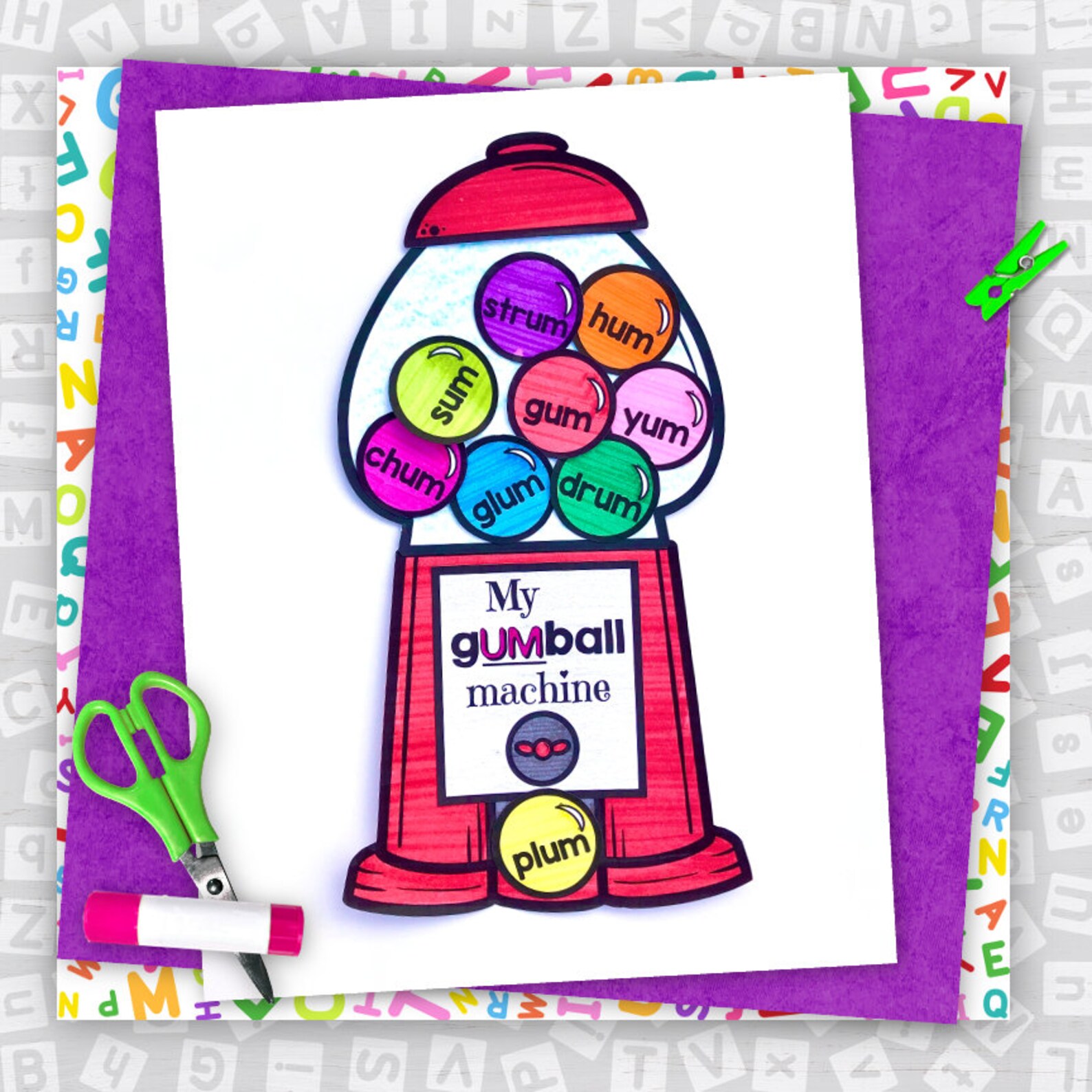 Gumball Umball Machine, Short U Craft, UM Word Family Craft,printable ...