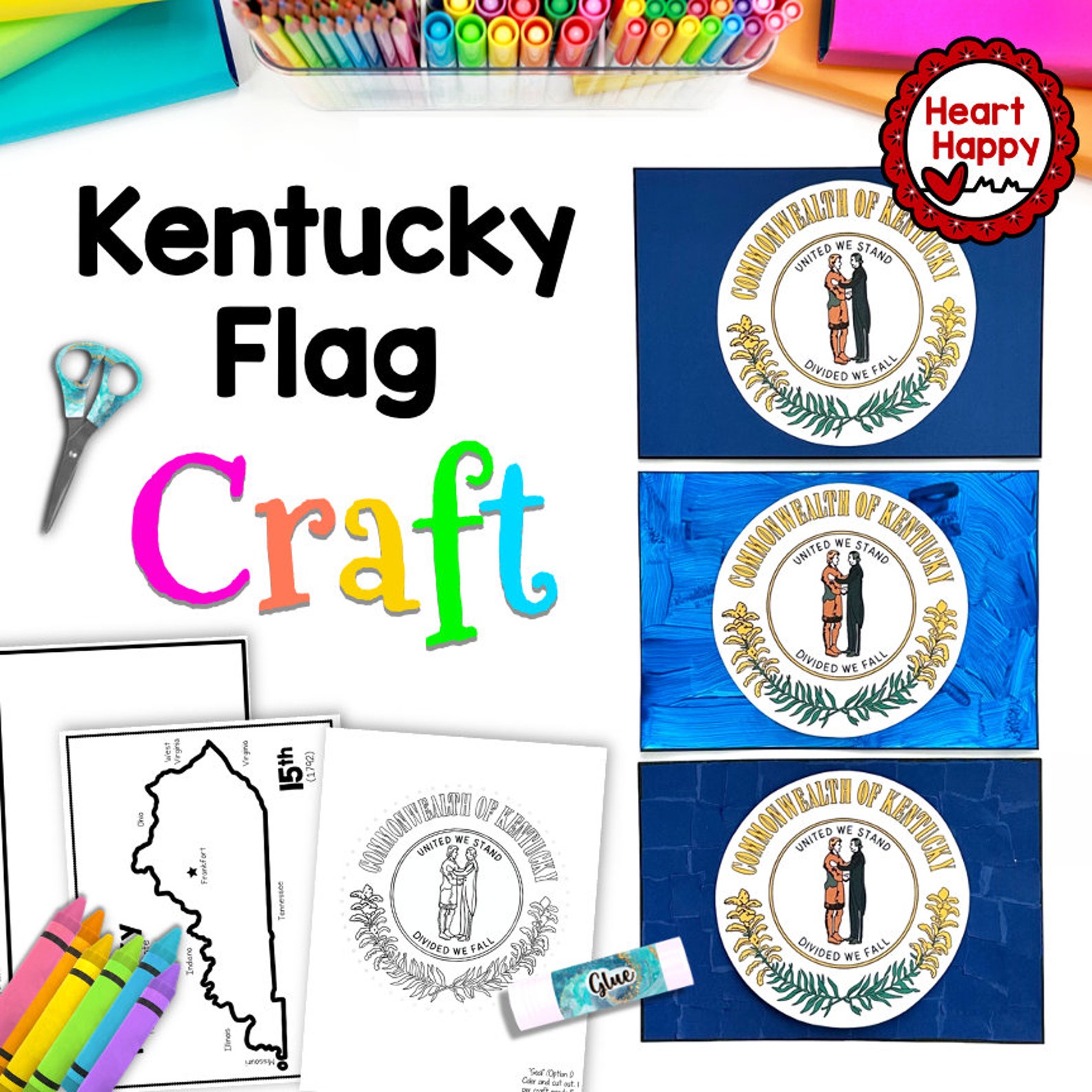 Kentucky Flag Craft, Kids Printable Craft Template, Kentucky State ...