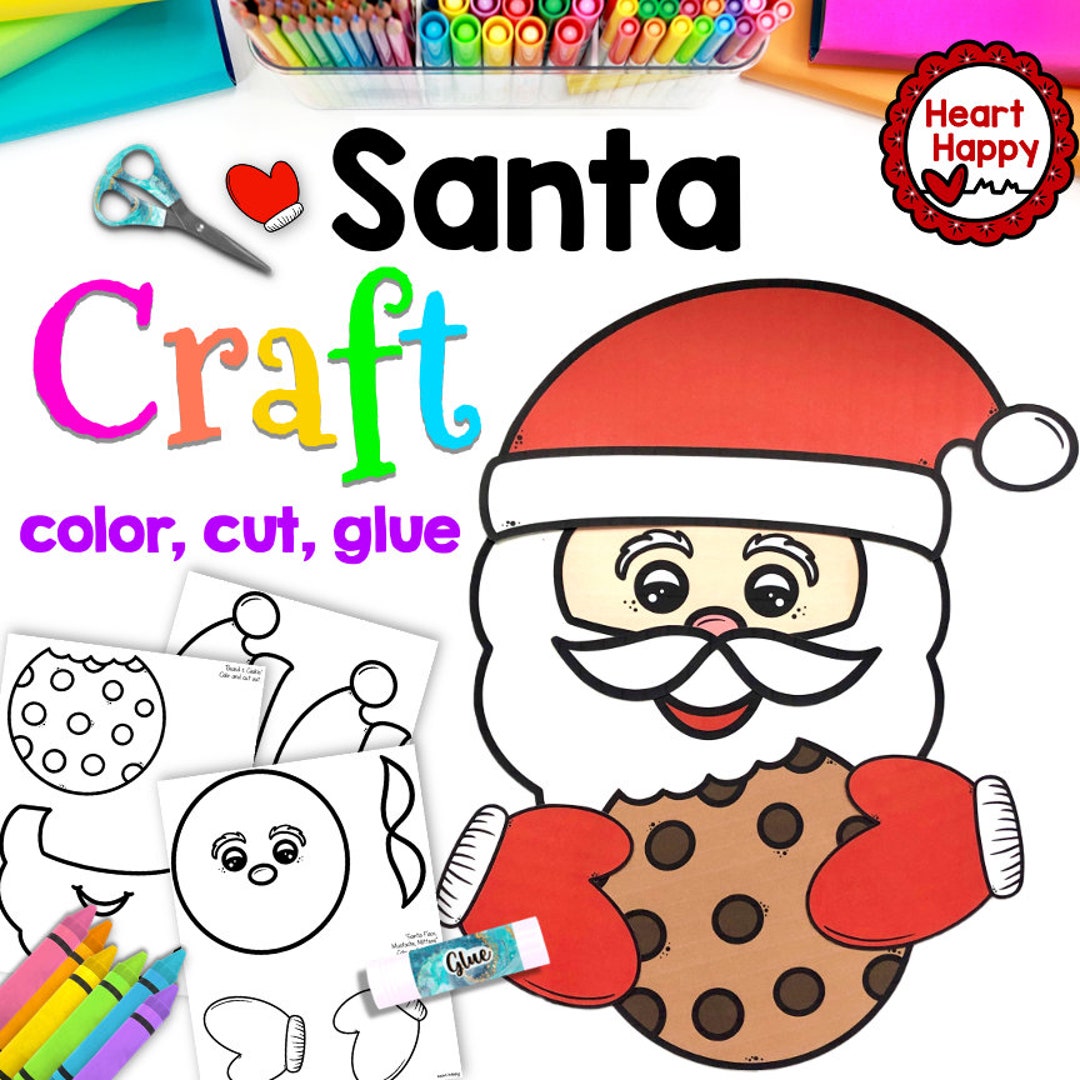 Santa and Cookie Kids Printable Christmas Craft Template, Santa Craft ...