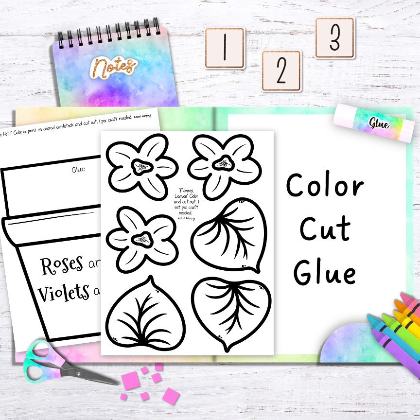 Violets Craft, Kids Printable Craft Template, Flower Craft, Spring, Valentines, Homeschool ...