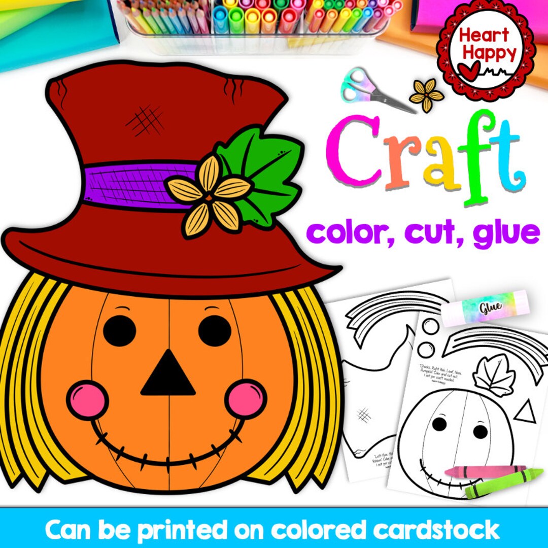 Pumpkin Scarecrow Kids Printable Craft Template, Fall/autumn Craft ...