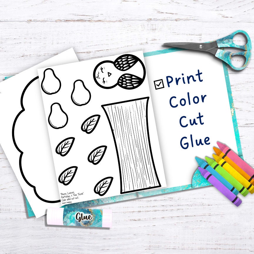 Pear Tree, Kids Printable Craft Template, 12 Days of Christmas ...