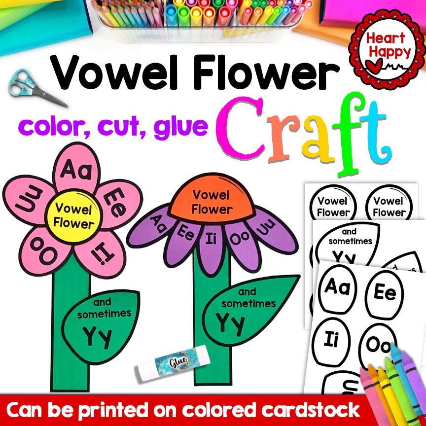 Vowel Flower Craft, Kids Printable Craft Template, ELA Center, Phonics ...