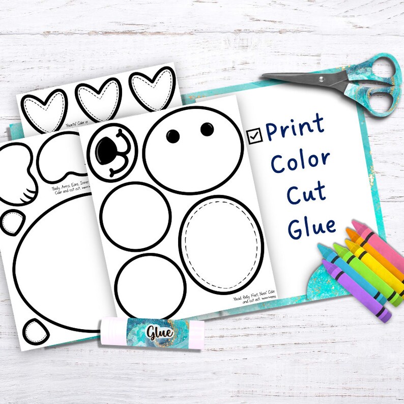Teddy Bear Kids Printable Craft Template Valentine's - Etsy