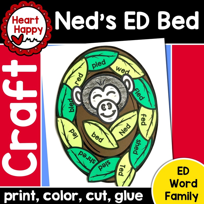 Ned's ED Bedshort E Crafted Word Family Craft Printable - Etsy