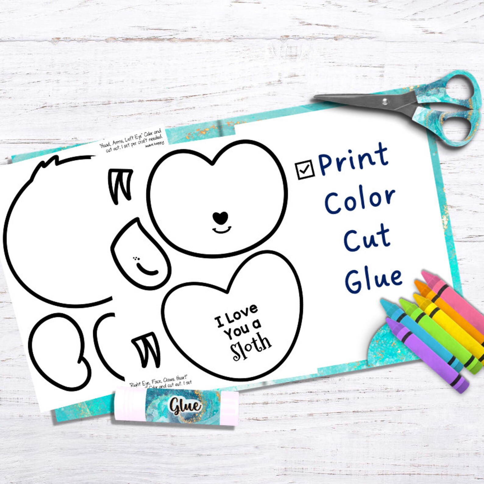 Valentine's Sloth Kids Printable Craft Template, Mother's Day Craft ...
