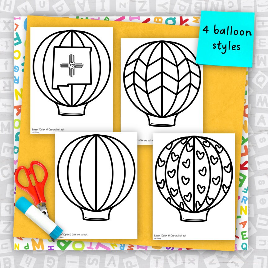 Hot Air Balloon Kids Printable Craft Template, New Mexico State Symbols ...