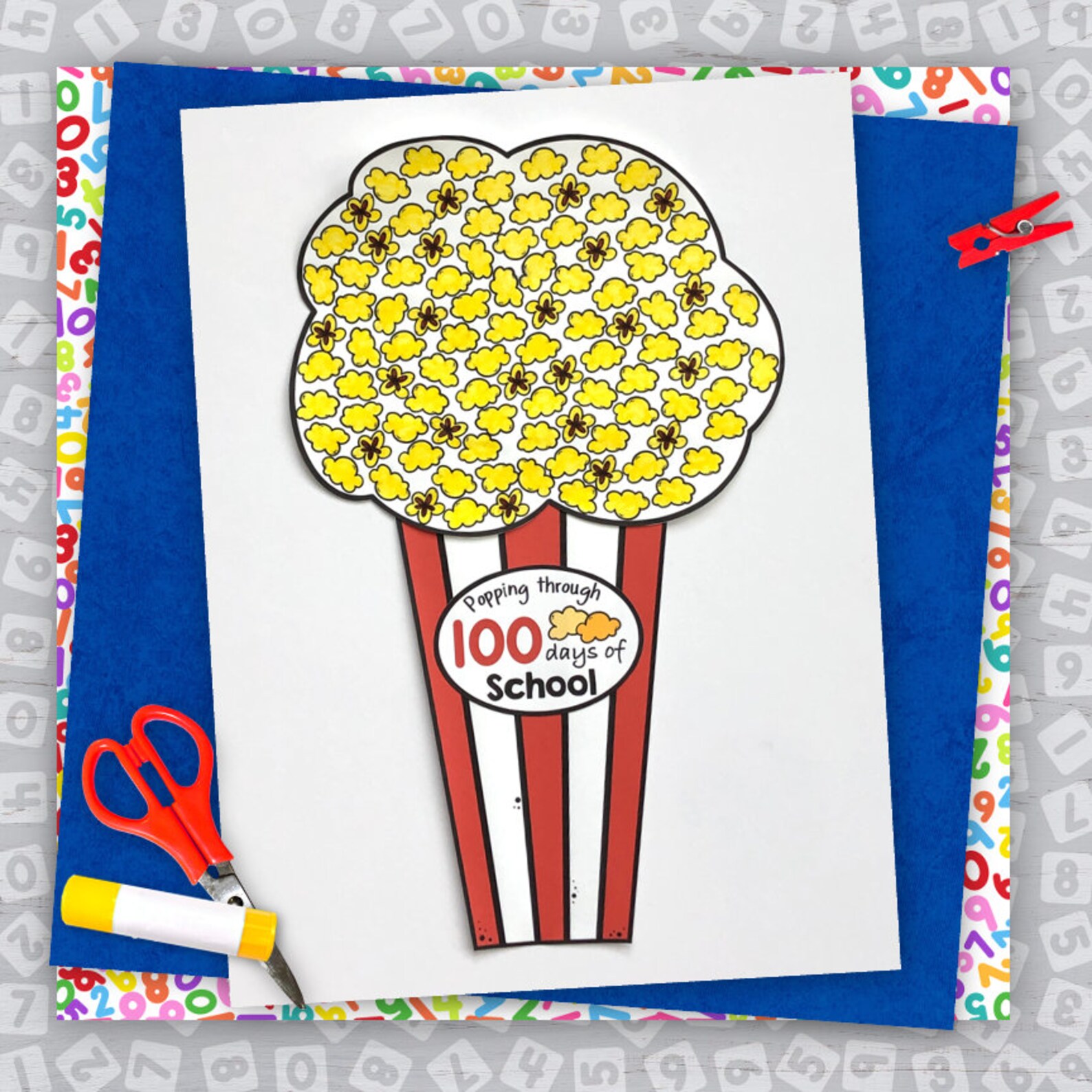 Kids Printable 100 Days of School Craft Template, Popcorn Craft ...