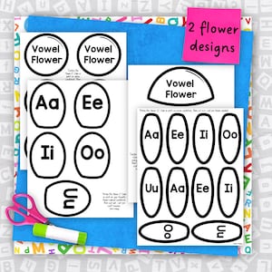 Vowel Flower Craft, Kids Printable Craft Template, ELA Center, Phonics ...