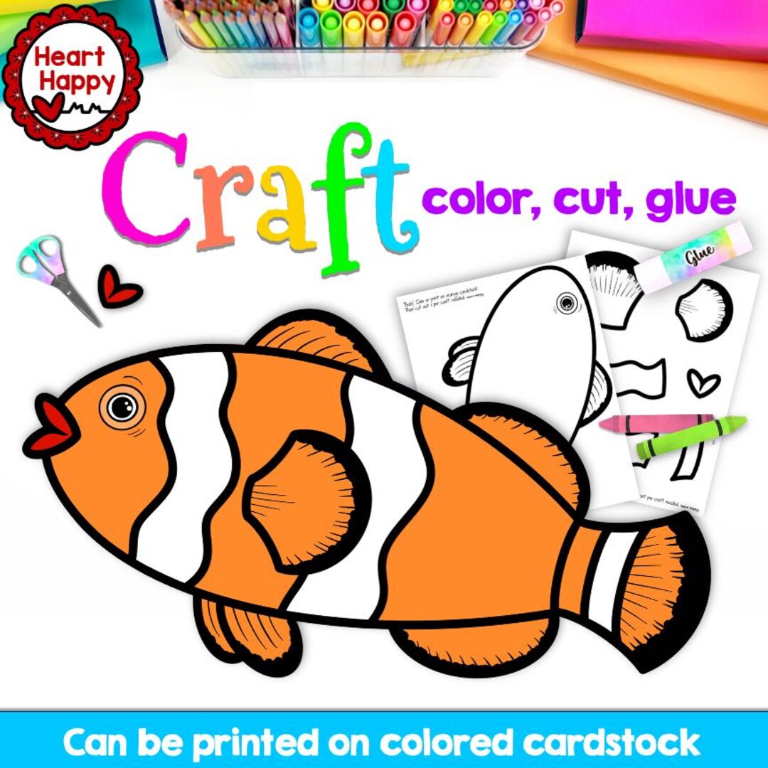 Clownfish Craft, Kids Printable Craft Template, Ocean Animals, Summer ...