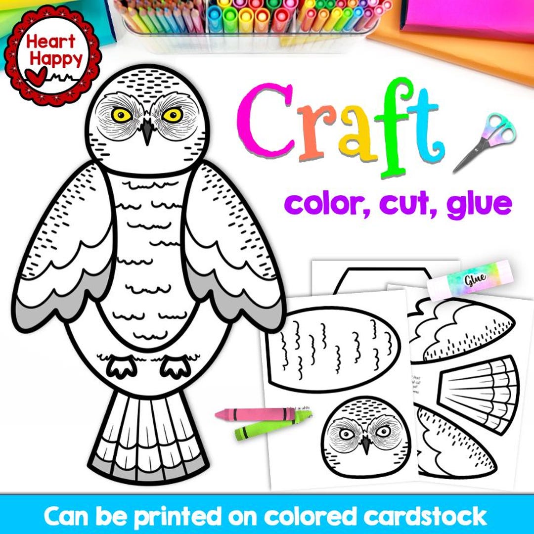 Snowy Owl Craft, Kids Printable Craft Template, Arctic Animals, Winter ...