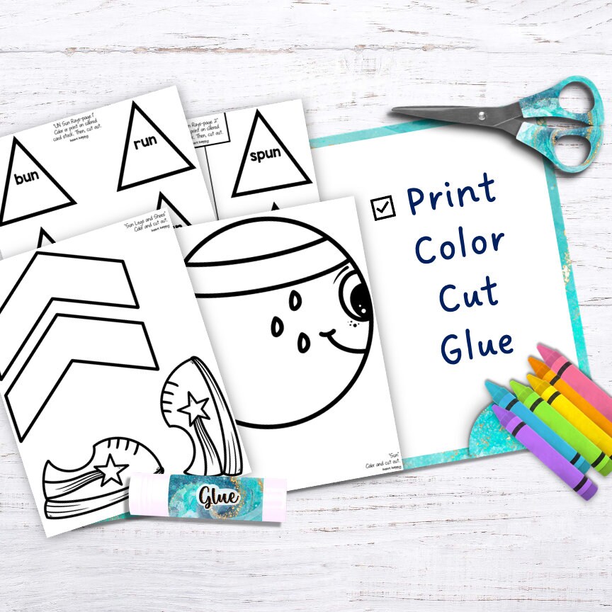 UN Sun on the Run, Short U Craft, UN Word Family Craft,printable Kids ...