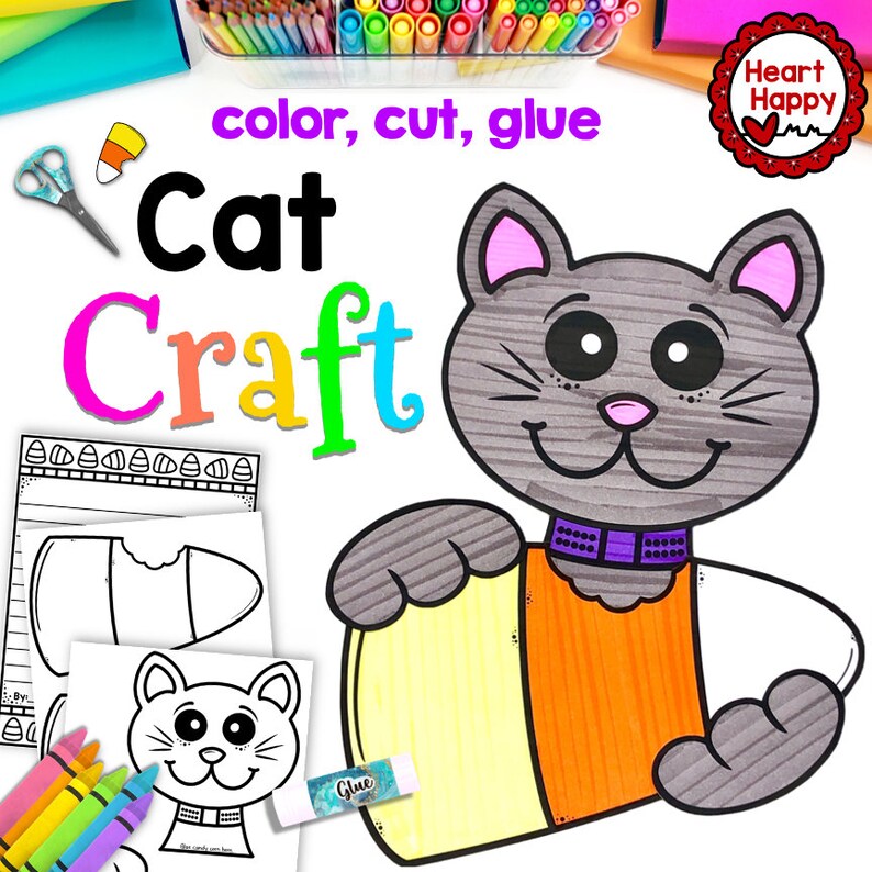 Halloween Cat Craft Kids Printable Craft Template Fall - Etsy