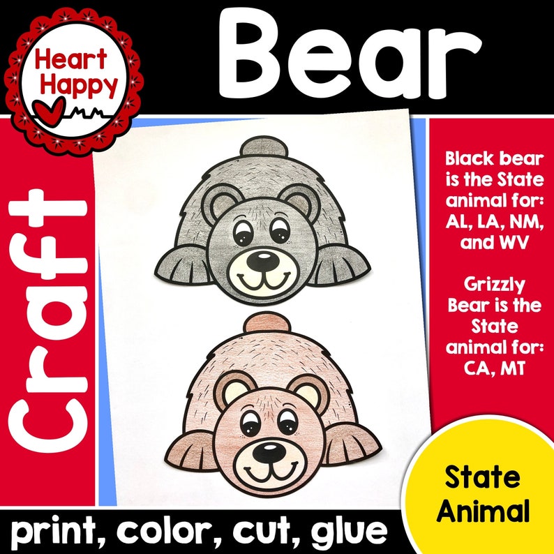 Printable Kids Bear Craft Template Forest Animals Woodland - Etsy