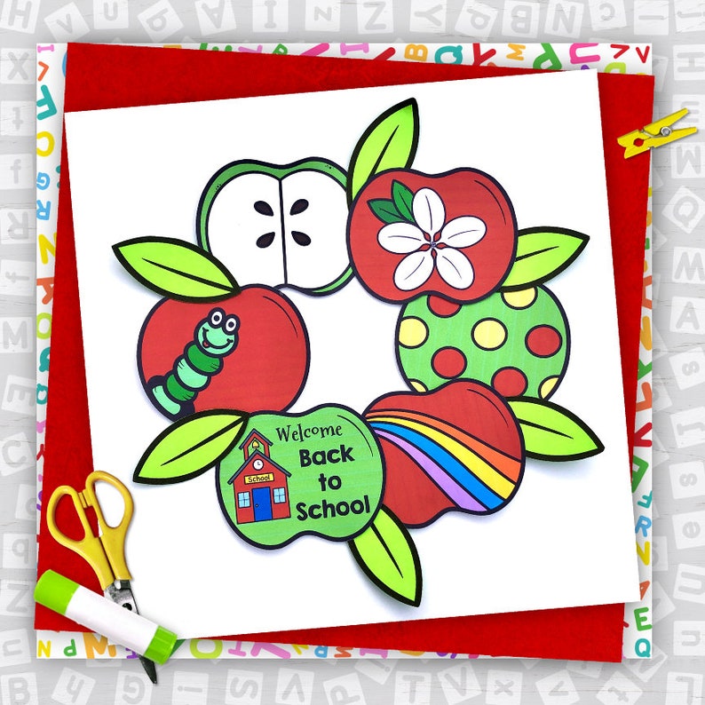 Apple Wreath, Kids Printable Craft Template, Fall Craft, Back to School ...