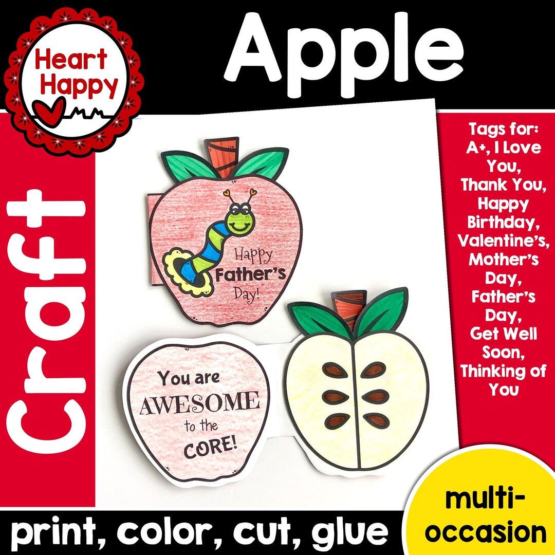 Apple Card Craft Kids Printable Card Craft Template - Etsy