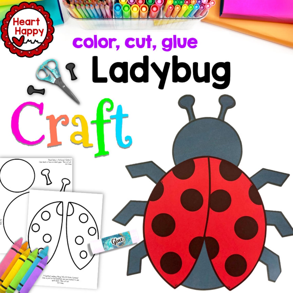 Printable Kids Ladybug Craft Template, Bug Craft, Insect Craft, Spring ...
