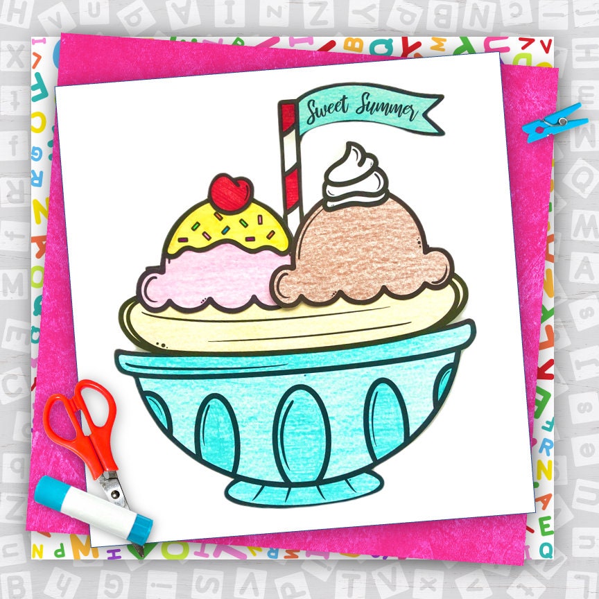 Ice Cream Sundae Craft, Kids Printable Craft Template, Summer, Teacher ...