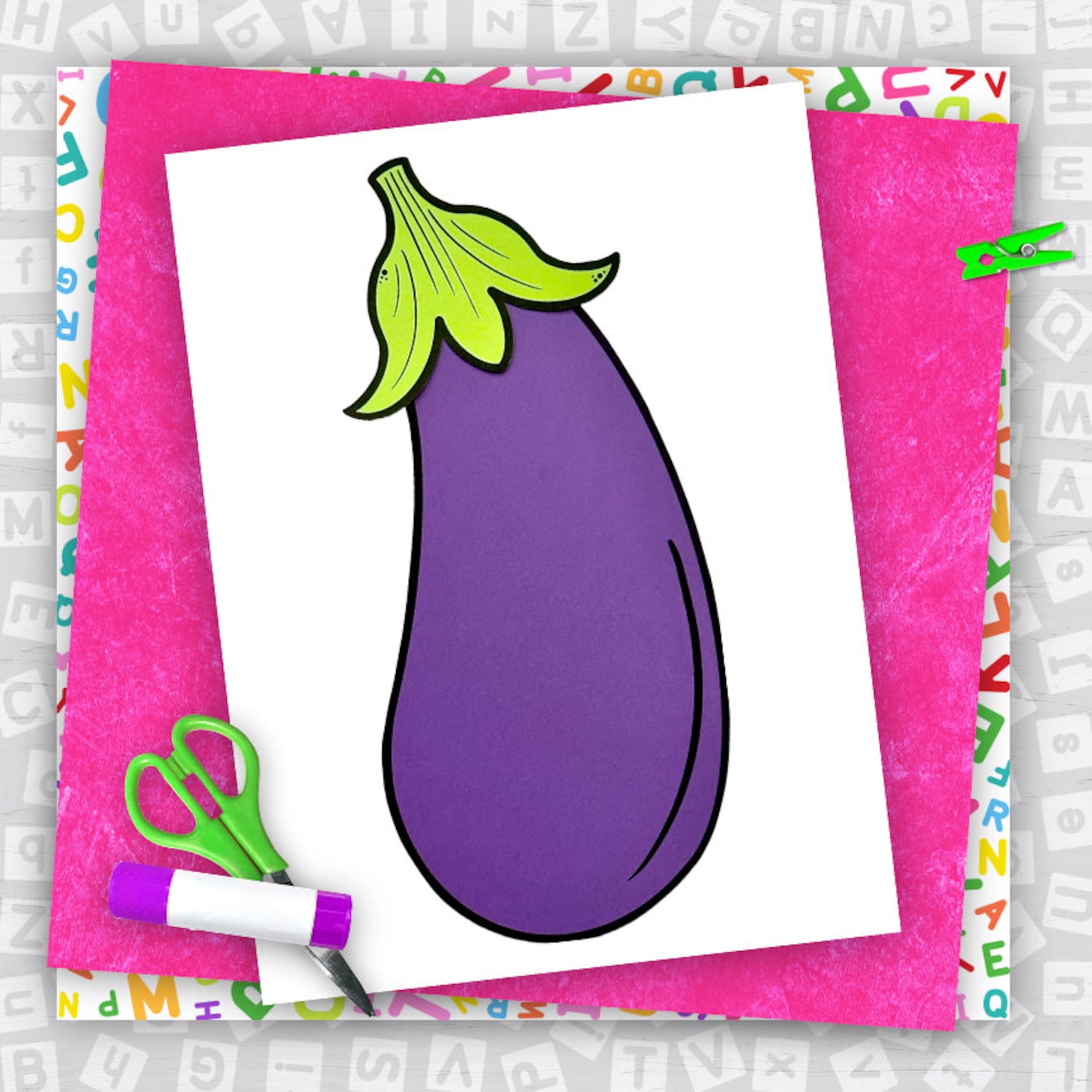 Eggplant Craft, Kids Printable Craft Template, Vegetable Craft ...