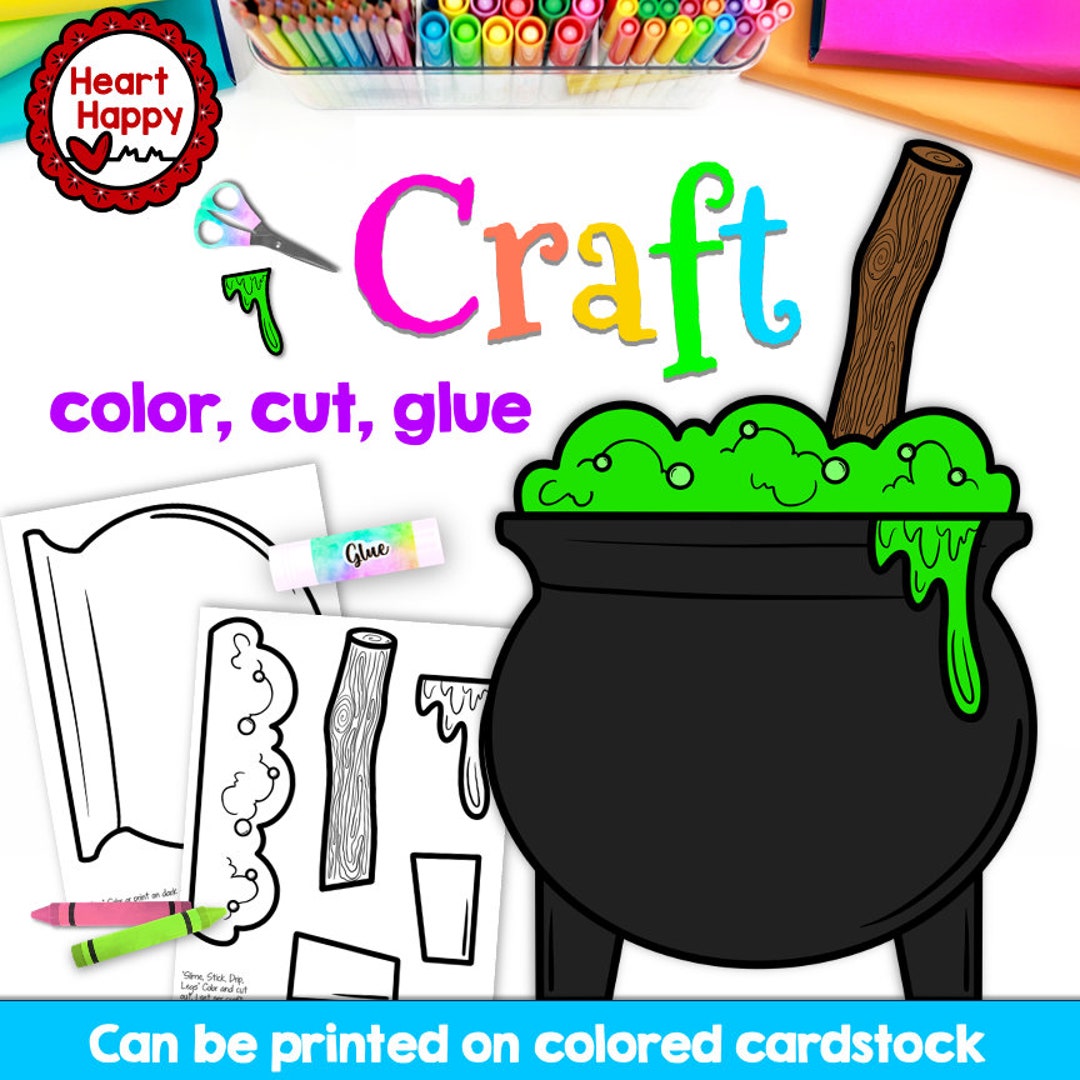 Halloween Witch Cauldron Kids Printable Craft Template, Fall/autumn ...