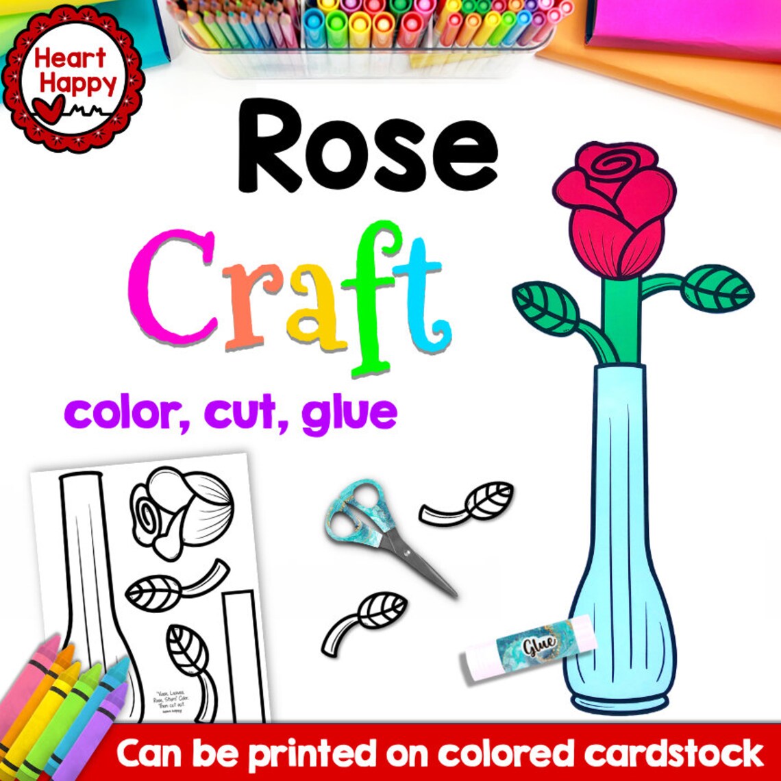 Rose Craft, Kids Printable Craft Template, Flower Craft, State Symbols ...