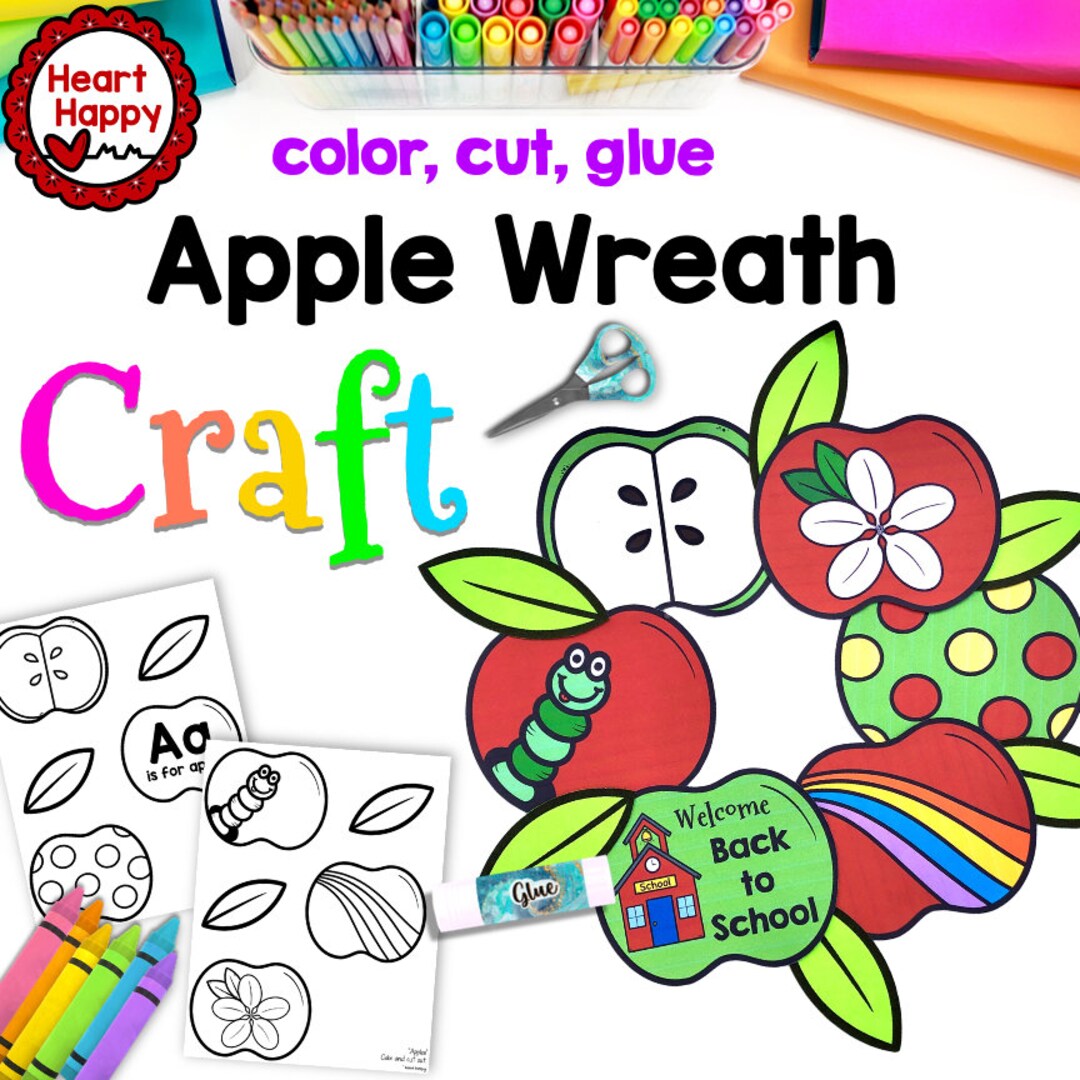 Apple Wreath, Kids Printable Craft Template, Fall Craft, Back to School ...