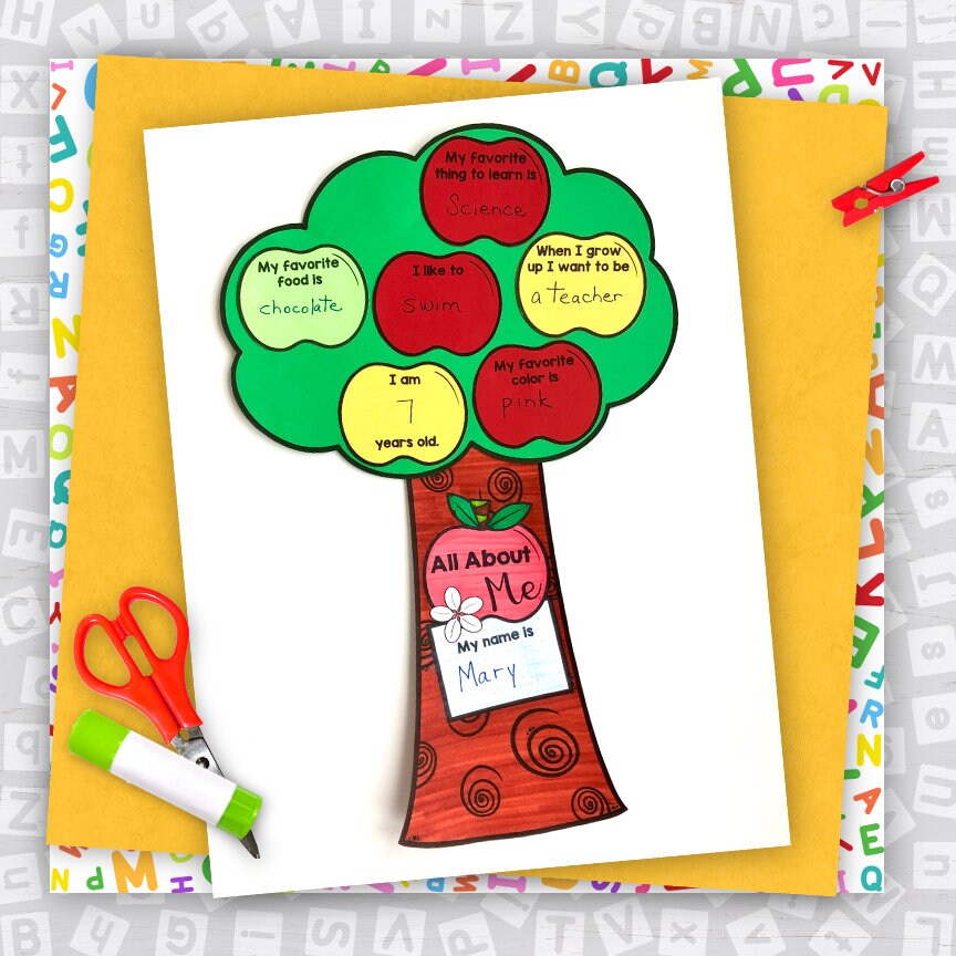 Back to School All About Me Apple Tree, Kids Printable Craft Template ...
