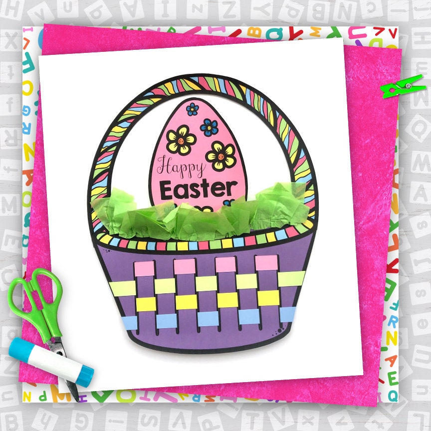 Easter Basket Weaving Craft, Kids Printable Craft Template, Spring ...