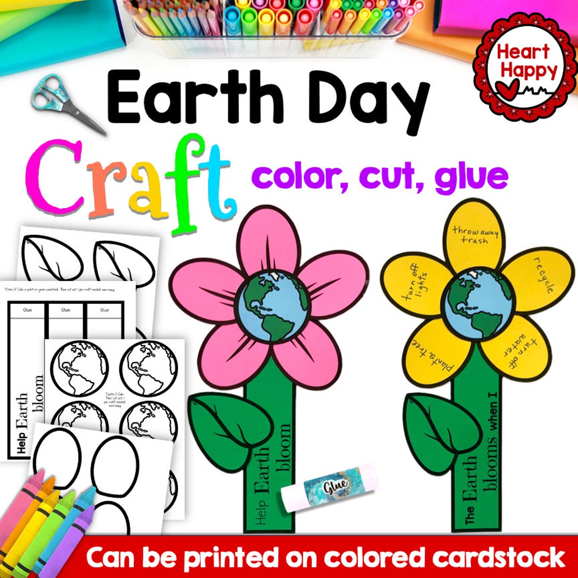 Earth Day Flower Craft, Kids Printable Craft Template, Spring Craft ...