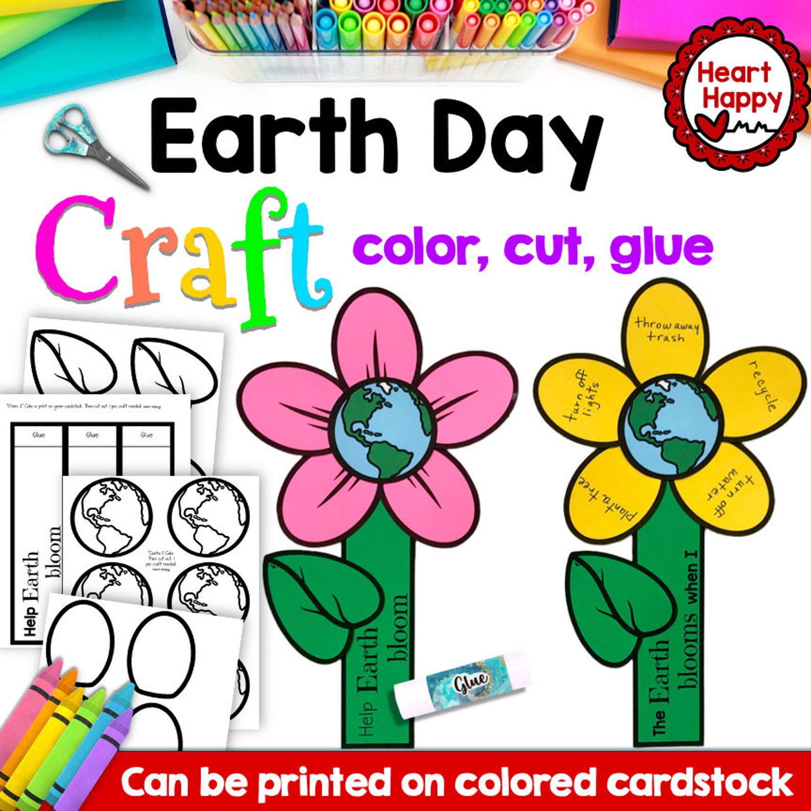 Earth Day Flower Craft, Kids Printable Craft Template, Spring Craft ...