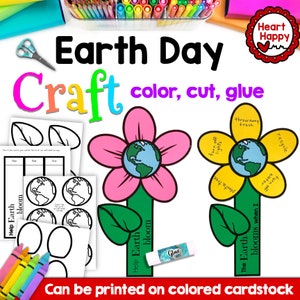 Earth Day Flower Craft, Kids Printable Craft Template, Spring Craft ...