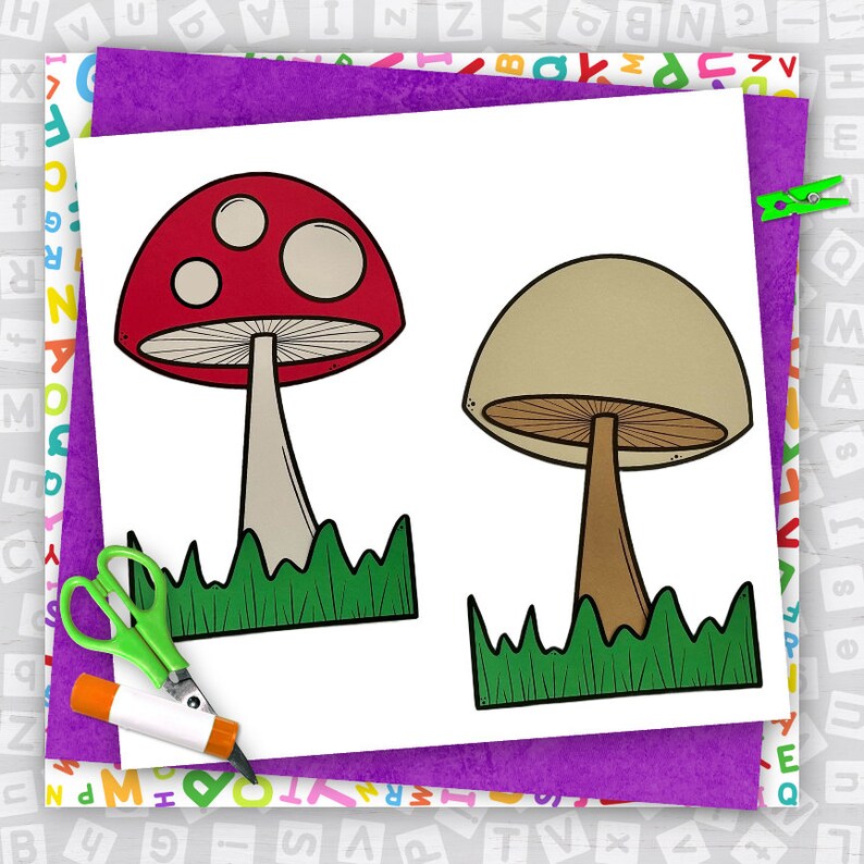 Mushroom Craft, Kids Printable Craft Template, Vegetable Craft, Fungi ...
