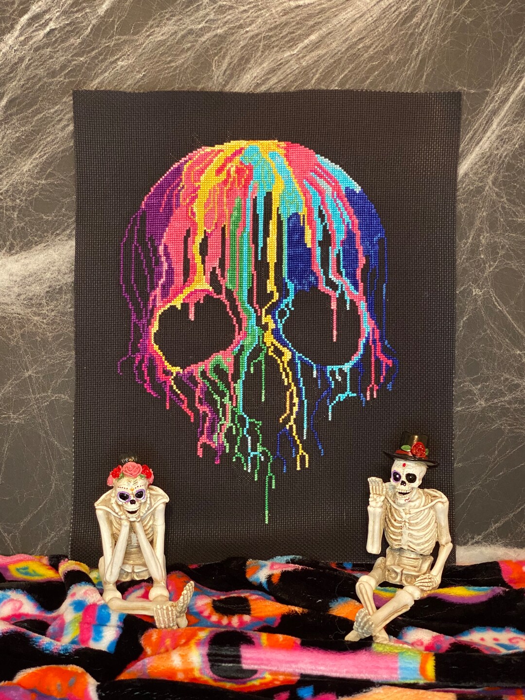 Melted Candle Colorful Skull Completed Cross-stitch - Etsy