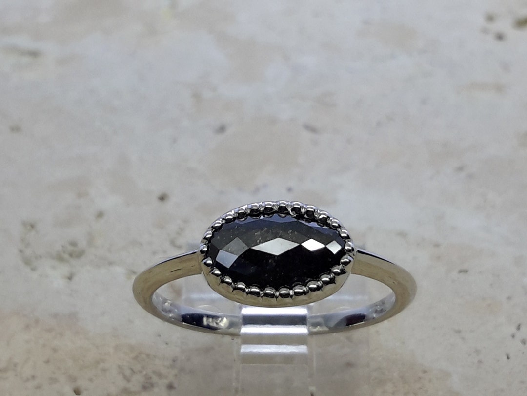 Oval Shaped Black Color Checkerboard Cut Diamond Set in 14K White Gold ...