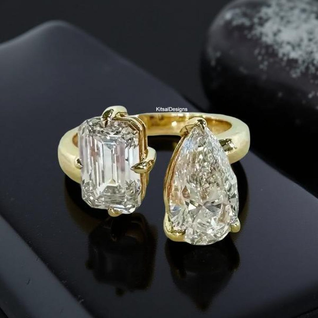 Classic Offset Diamond Ring, Open Shank Wide Band Ring, 4.95 TCW ...