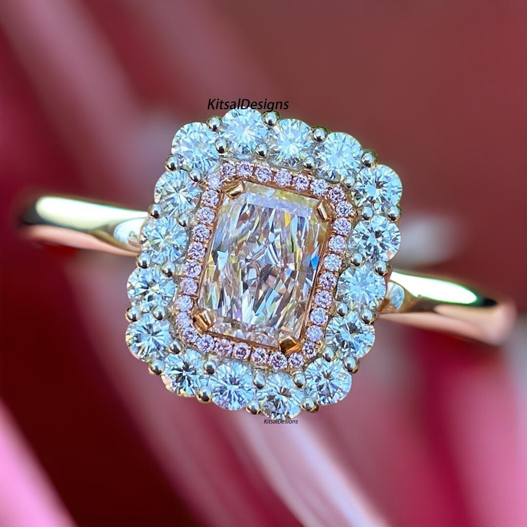 Pink 8x6mm Radiant Crushed Ice Diamond Ring 14K Gold Ring, Expensive ...