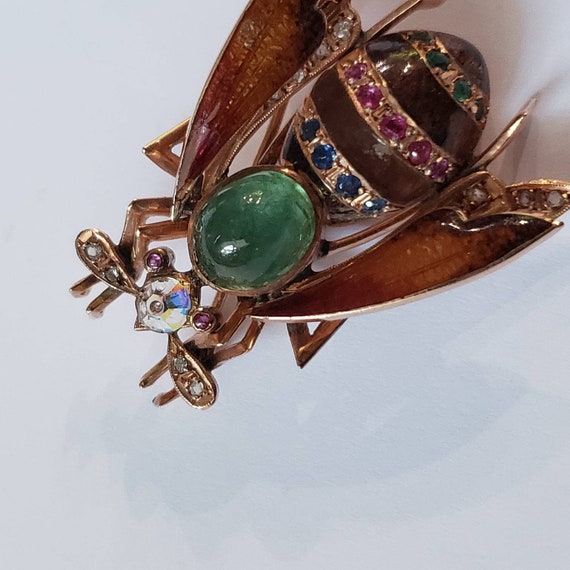 Rare Estate Bug Brooch Enamel Gem Stones Jeweler Test… - Gem
