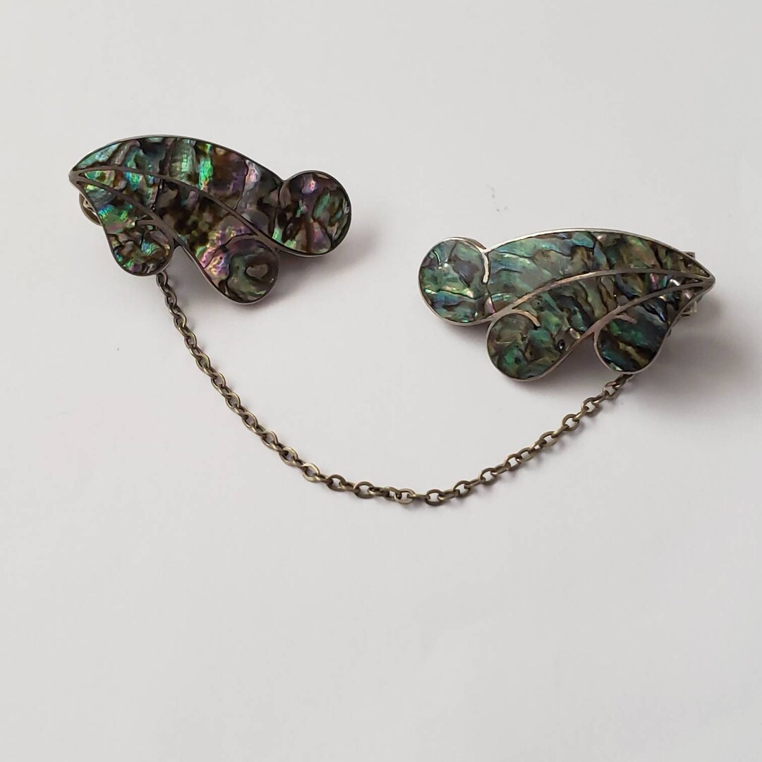 Vintage Sweater Clips Inlay Abalone Shell Rare Sterling Silver ...