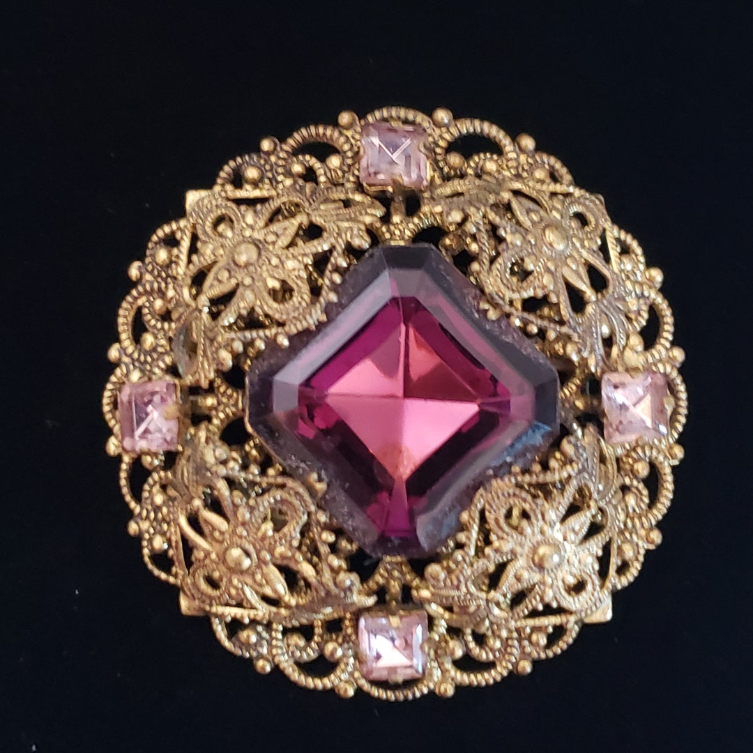 Vintage Brooch Purple Western Germany Look Retro Collectible Costume ...