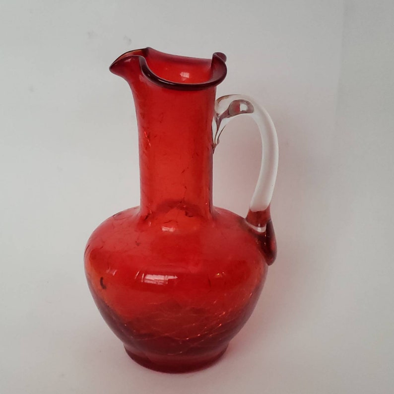 Vintage Crackle Glass Pitcher Retro Collectible Red Pitcher - Etsy