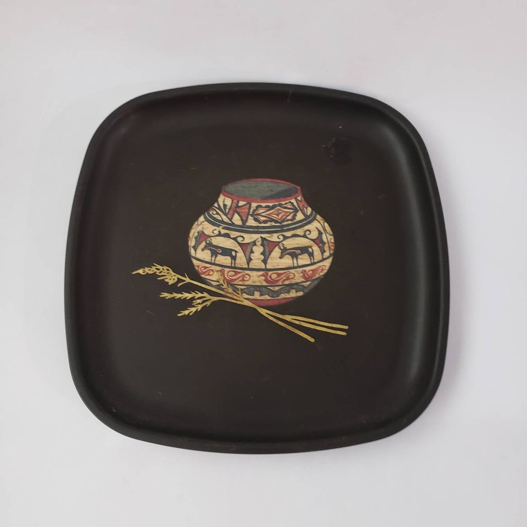 Couroc Tray Retro Pottery Theme Collectible Made in California Black ...