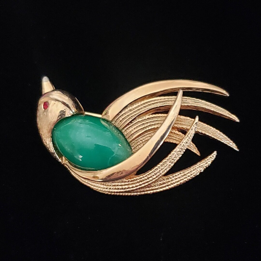 Vintage Bird Brooch Green Jelly Belly Retro Collectible Pin Costume ...