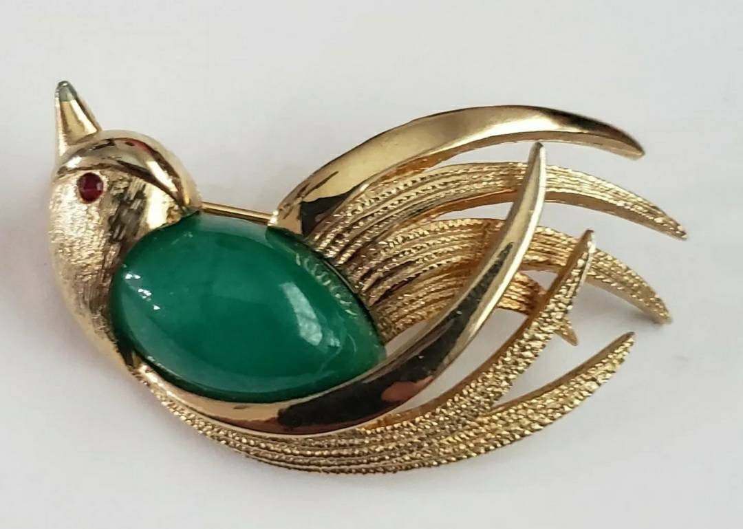 Vintage Bird Brooch Green Jelly Belly Retro Collectible Pin - Etsy