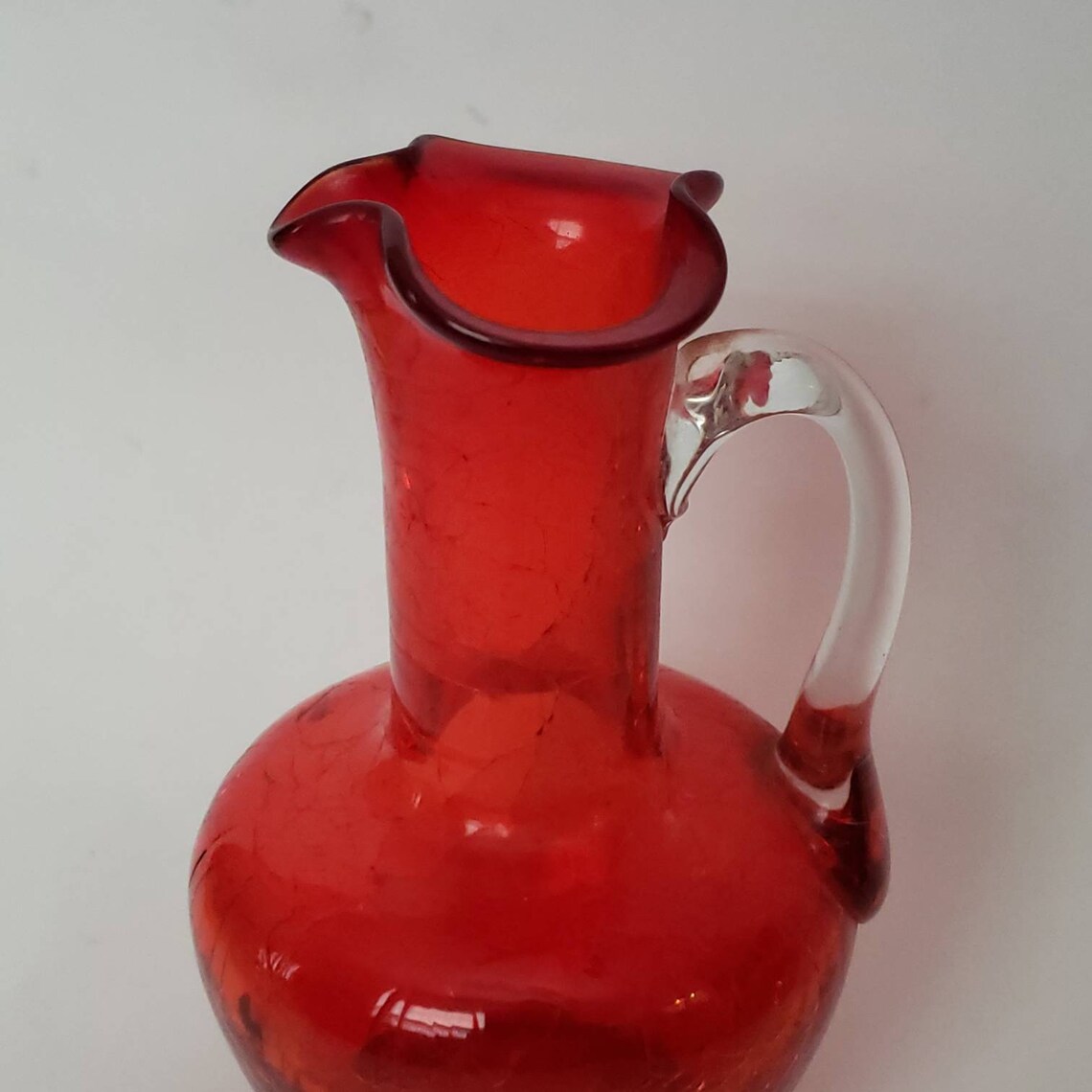 Vintage Crackle Glass Pitcher Retro Collectible Red Pitcher - Etsy