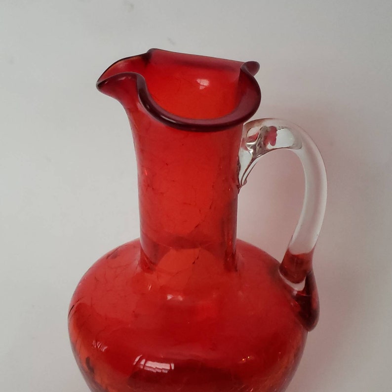 Vintage Crackle Glass Pitcher Retro Collectible Red Pitcher - Etsy