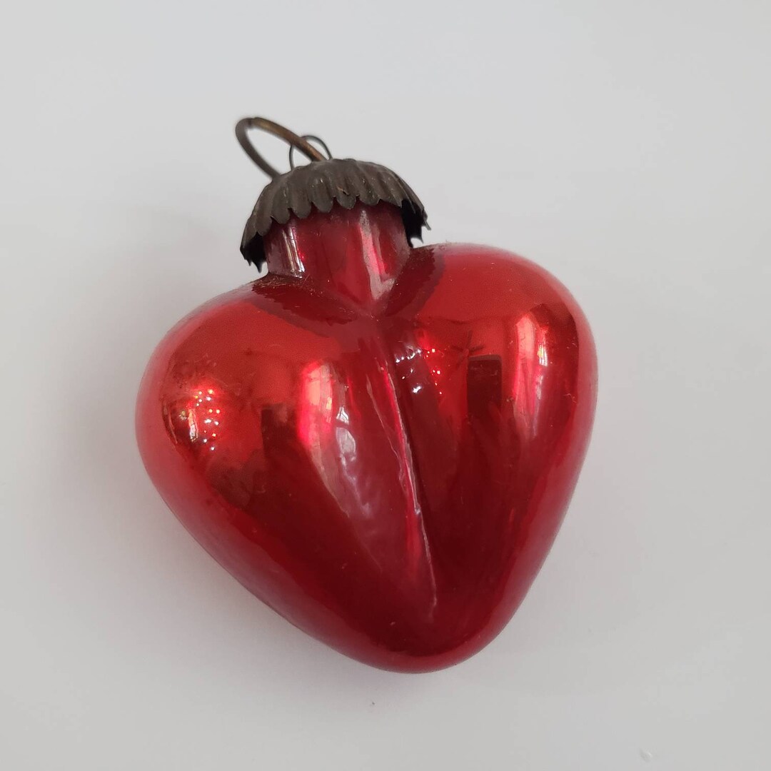 Retro Ornament Kugel Red Heart Shape Christmas Collectible - Etsy