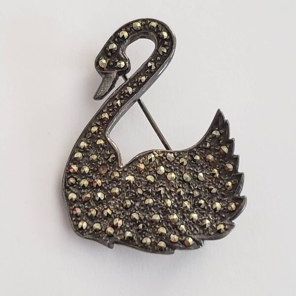 Swan Marcasite Pin - Etsy