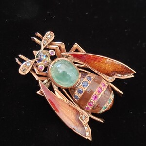Rare Estate Bug Brooch Enamel Gem Stones Jeweler Tested 10K Rose Gold ...