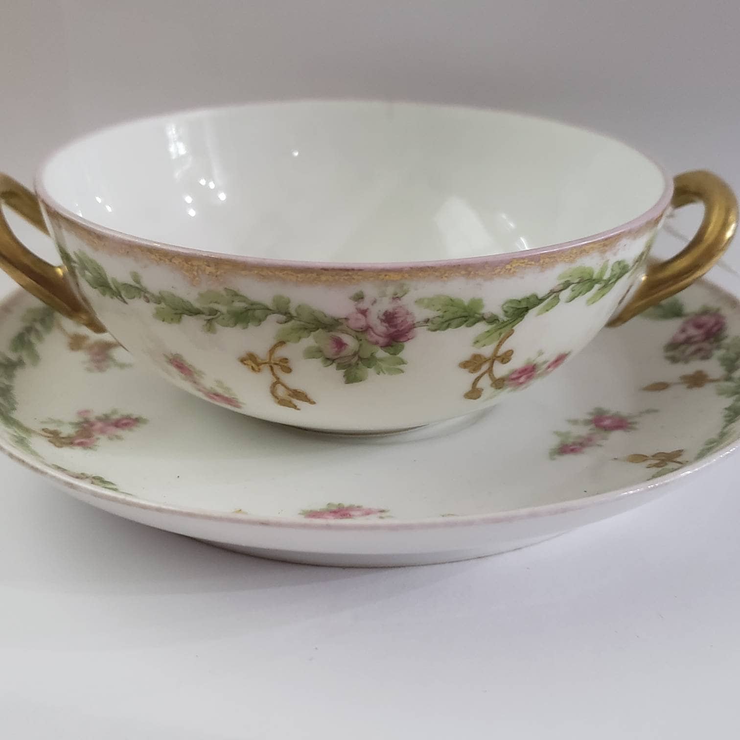 Vintage Double Handle Limoges Cup and Saucer Retro Collectible Flower ...